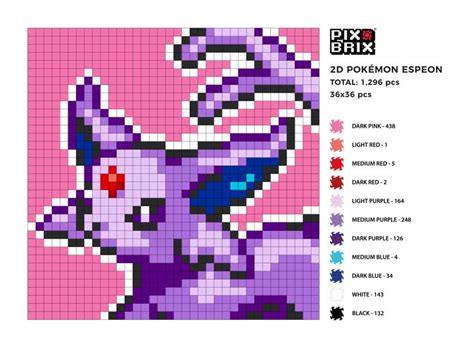 Pokémon Espeon 2D Pix Brix Pixel Art Pixel art Pokemon cross stitch