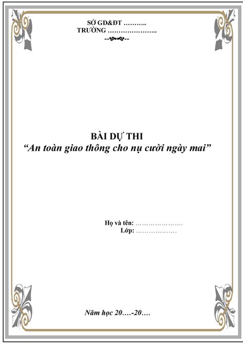 Mẫu bìa bài dự thi An toàn giao thông cho nụ cười ngày mai năm 2023