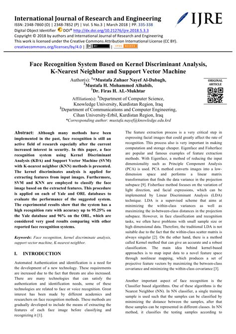 pdf face recognition system based on kernel discriminant analysis k nearest neighbor and
