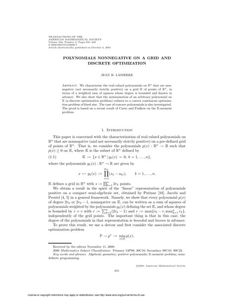 pdf polynomials nonnegative on a grid and discrete optimization