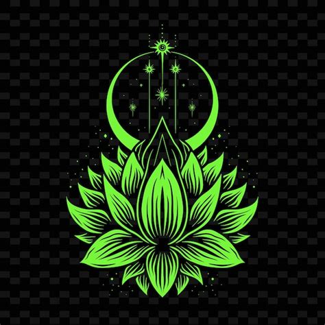 Premium PSD A Green Lotus Flower With A Crescent Moon And Stars On A