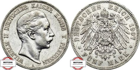 PREUSSEN 5 Mark 1907 A J 104 geprägt unter Kaiser Wilhelm II SS MA