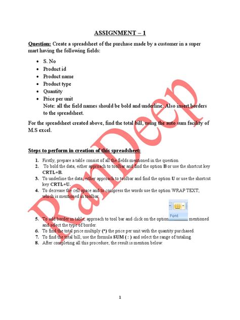 assignment 1 question create a spreadsheet of the purchase made by a customer in a super