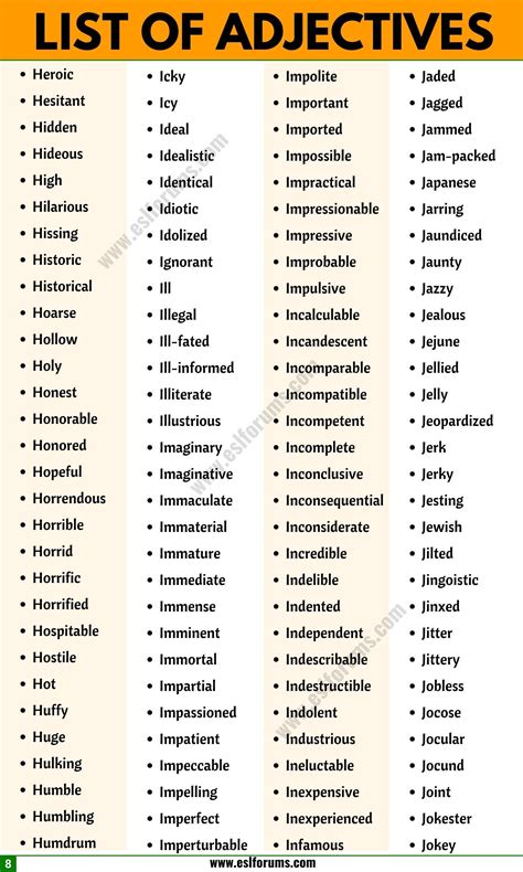 A Huge List Of 1500 Adjective Examples In English