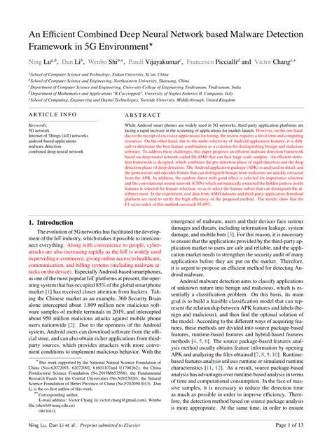 pdf an efficient combined deep neural network based malware detection framework in 5g environment