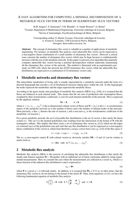 pdf a fast algorithm for computing a minimal decomposition of a metabolic flux vector in terms