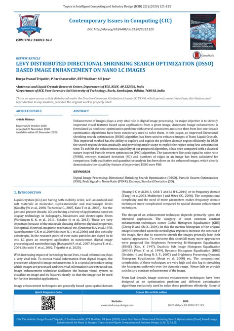 pdf levy distributed directional shrinking search optimization dsso based image enhancement