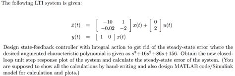 design state feedback controller with integral action