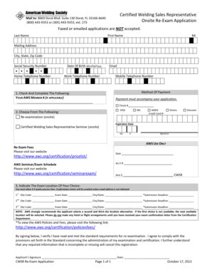 Fillable Online Aws Certified Welding Sales Representative Onsite Re