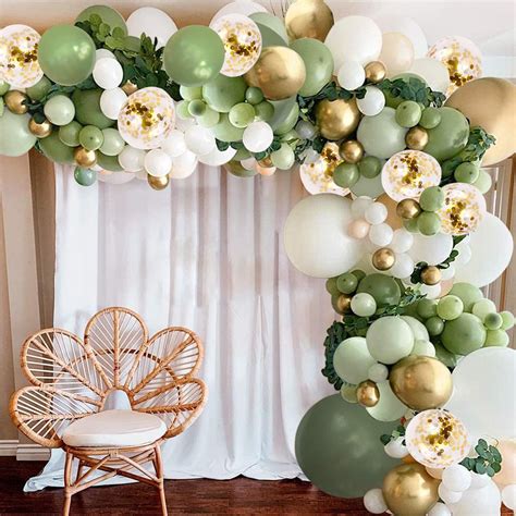 Buy Sage Green Balloon Garland Kit Pearl White Gold Confetti Balloons