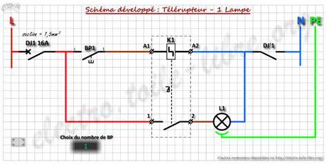 Schéma développé d un télérupteur avec 1 ou 2 lampes et 1 à 4 boutons