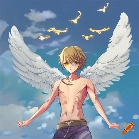 Anime Style Illustration Of A Flying Male Angel