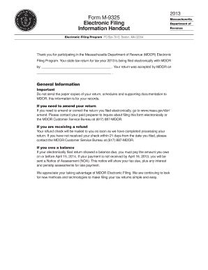 Fillable Online Mass Form M 9325 Electronic Filing Information Handout