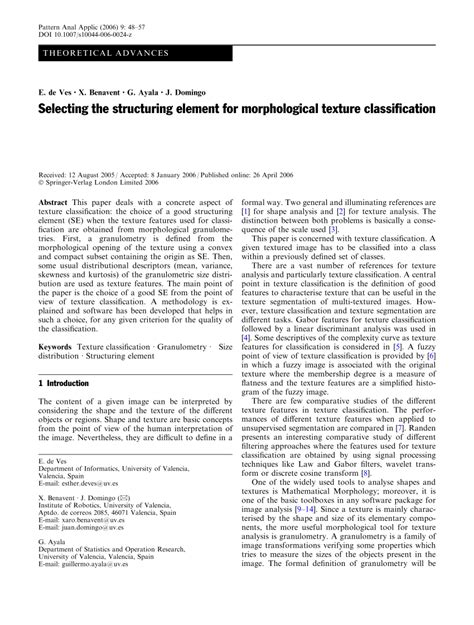 pdf selecting the structuring element for morphological texture classification