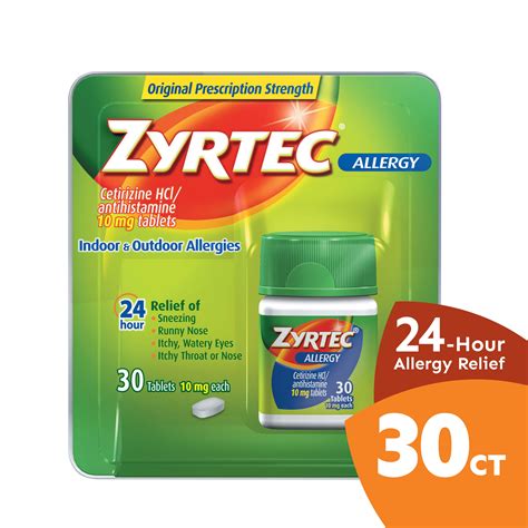 Zyrtec 24 Hour Allergy Relief Tablets With 10 Mg Cetirizine HCl 30 Ct