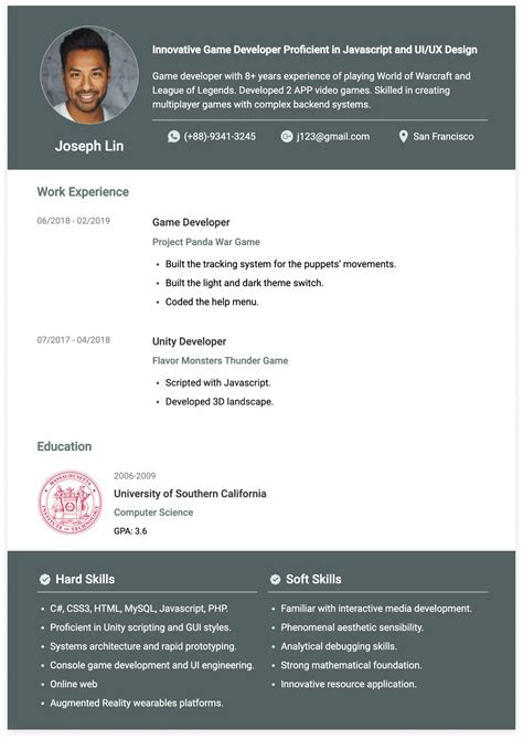 Game Developer Resume Examples Templates Formats Top Tips Cakeresume