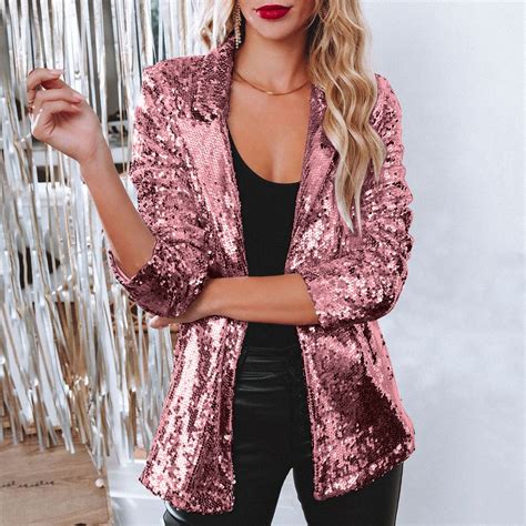 ERTUTUYI Women Sequins Blazer Sequin Shimmer Jacket Casual Long Sleeve