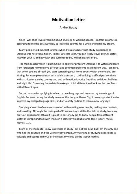 Free Sample Motivation Letter Template For Erasmus Motivation Letter