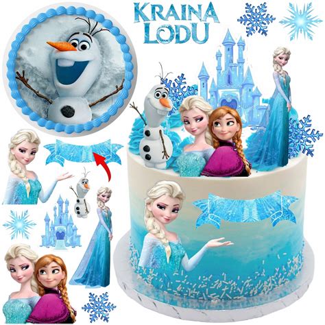 OPŁATEK NA TORT KRAINA LODU POSTACIE I NAPIS OKRĄGŁY 20 CM URODZINOWY