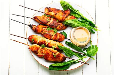 Premium Photo Chicken Breast Skewers Chicken Satay