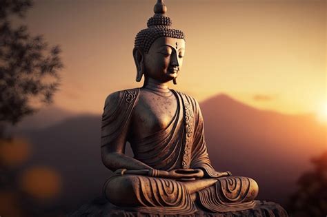 Premium Ai Image Buddha Purnima Vesak Day Statue Of Buddha Sunset