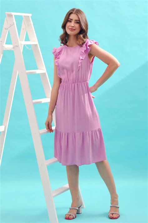 VESTIDO MIDI REGATA BABADO OMBRO DOUBLE