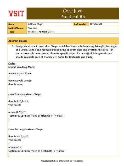 core java practical 5 abstract classes pdf class computer programming area