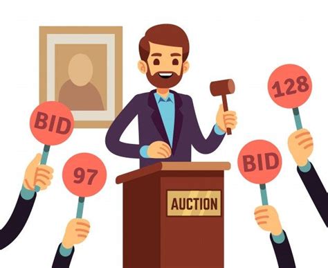 Premium Vector Auction With Man Holding Gavel And People Raised Hands
