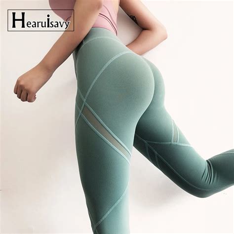 Hip Up Mesh Patchwork Jogger Gym Leggings Women Mid Waist Fitness