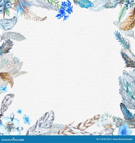Marco De La Pluma De La Acuarela De Boho Stock de ilustración