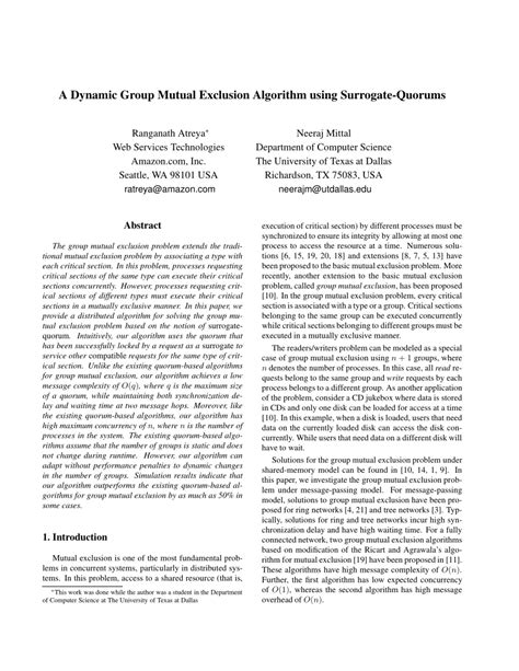 pdf a dynamic group mutual exclusion algorithm using surrogate quorums