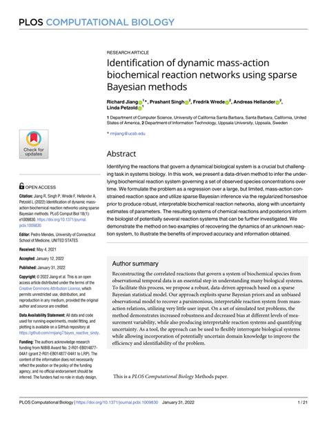 pdf identification of dynamic mass action biochemical reaction networks using sparse bayesian