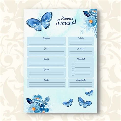 Planner Semanal Borboletas Azuis Arquivo Digital Elo7