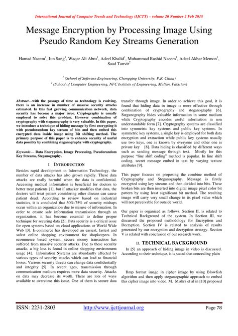 pdf message encryption by processing image using pseudo random key streams generation
