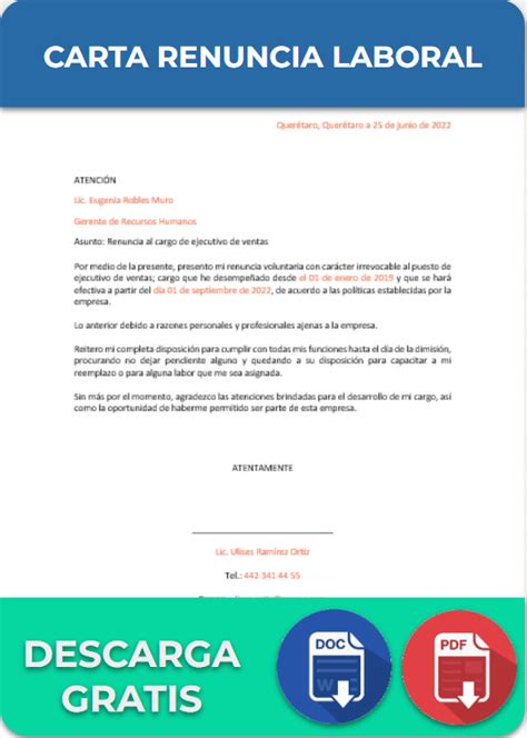 Carta De Renuncia Laboral Formatos Y Ejemplos