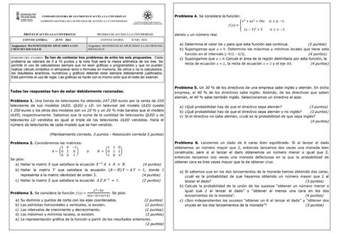 Examen Matemáticas CCSS Comunidad Valenciana Junio 2024 Didactys