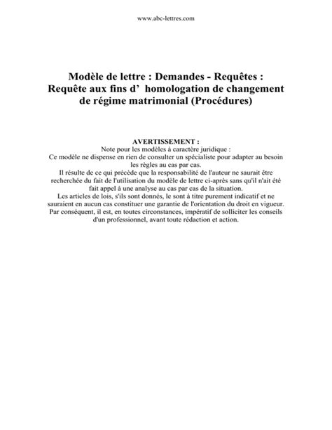 Modèle de lettre Demandes Requêtes Requête aux fins