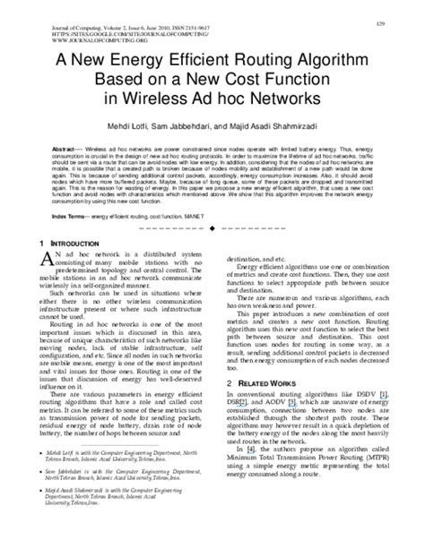 pdf a new energy efficient routing algorithm based on a new cost function in wireless ad hoc