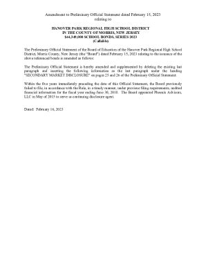 Fillable Online Amendment To Preliminary Official Statement Dated