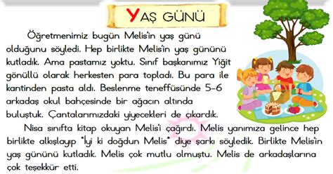 1 Sınıf Türkçe Okuma Anlama Yaş Günü Metni Meb Ders