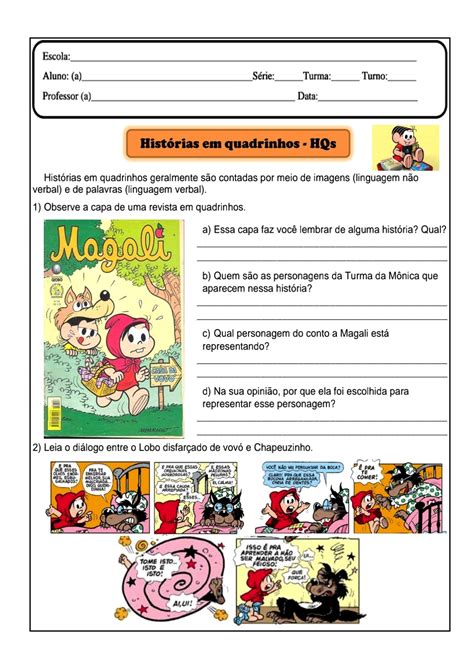 Hist Ria Em Quadrinhos Leitura Interpreta O E Gram Tica Atividade
