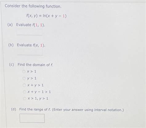 solved consider the following function f x y ln x y−1 a