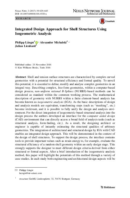 pdf integrated design approach for shell structures using isogeometric analysis julian