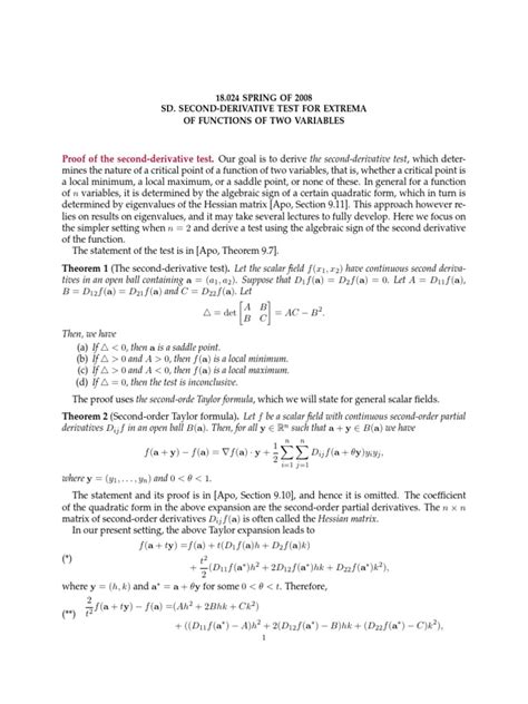proof of the second derivative test pdf maxima and minima quadratic equation
