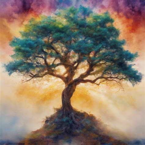 Aquarela estilo árvore da vida mitológica árvore sagrada conceito de