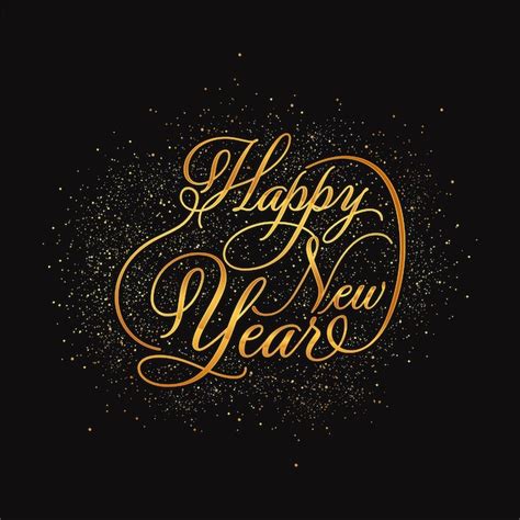 Premium Vector Golden Happy New Year Lettering On Black Glitter