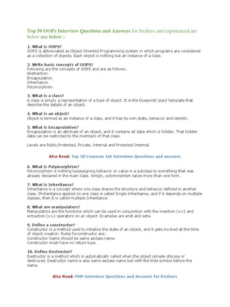 top 50 oops interview questions and answers for freshers and experienced pdf method