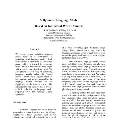 a dynamic language model based on individual word domains acl anthology