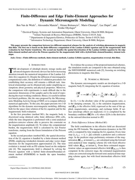 pdf finite difference and edge finite element approaches for dynamic micromagnetic modeling