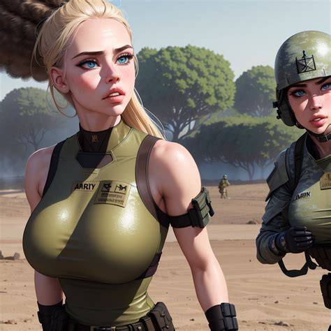 Rule 34 Ai Generated Armband Army Audiostick Blonde Hair Blonde Hair Blue Eyes Breasts